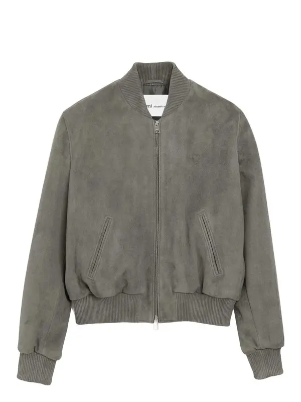 Ami Zip Up Bomber Jacket With Embossed Logo - Carbon Gray