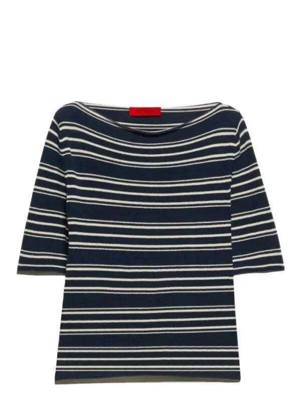 MAXCO. Max&co. Striped Crepe Knit T-shirt - Black