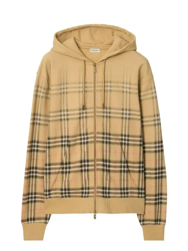 Burberry Gradient Check Cotton Zip Hoodie - Sand Beige