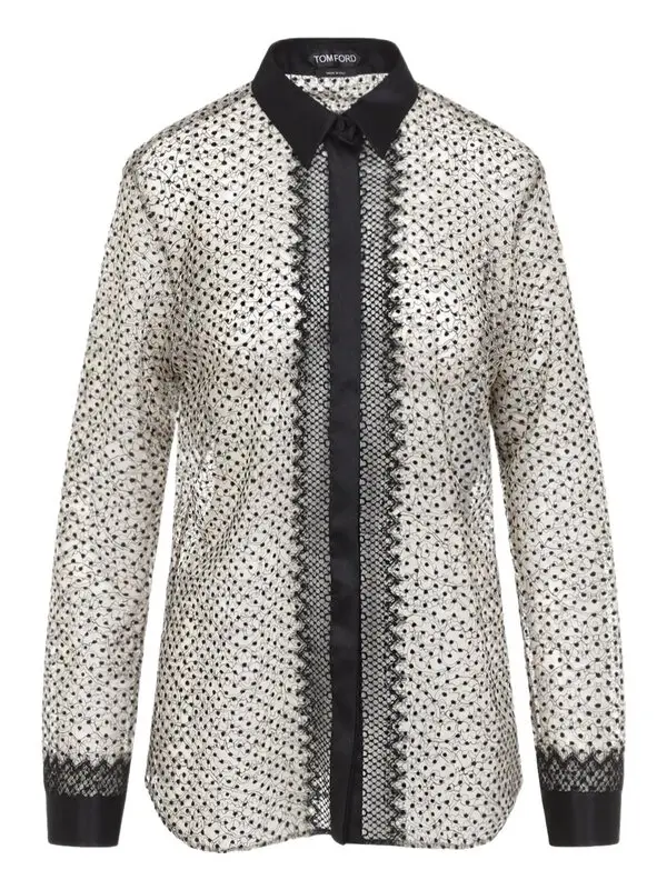 TOM FORD Long Sleeve Floral Lace Shirt - White