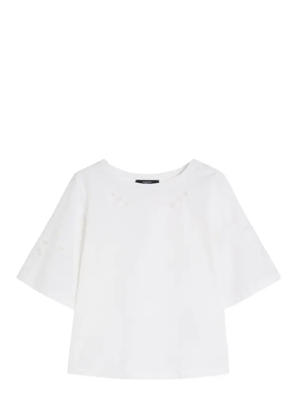 Max Mara Crew Neck T-shirt With Openwork Embroidery - White