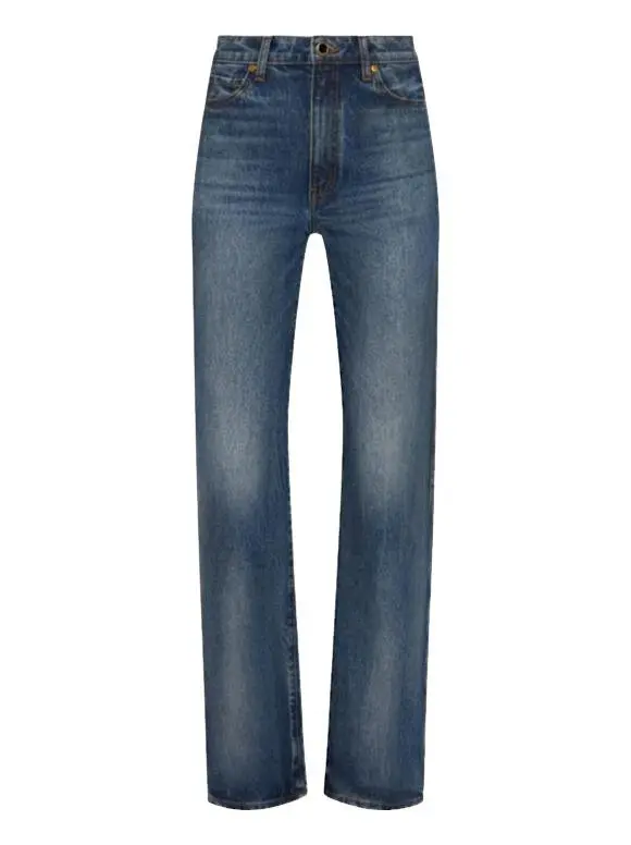 Khaite Danielle Cotton Blend Straight Leg Jeans - Blue