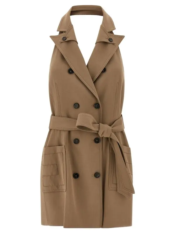 Elisabetta Franchi Double-breasted Halterneck Mini Dress - Beige