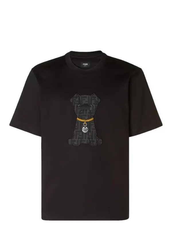Fendi Logo Dog Crewneck T-shirt - Black