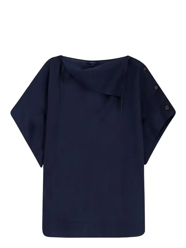 Soeur Buttoned Boat-neck T-shirt - Navy Blue