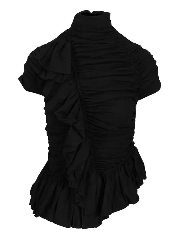 Dries Van Noten Ruffled High Neck Top - Black