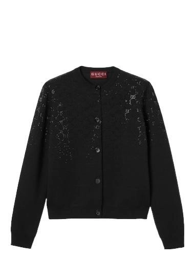 Gucci Gradient Gg Crystal Button-up Knit Cardigan - Black