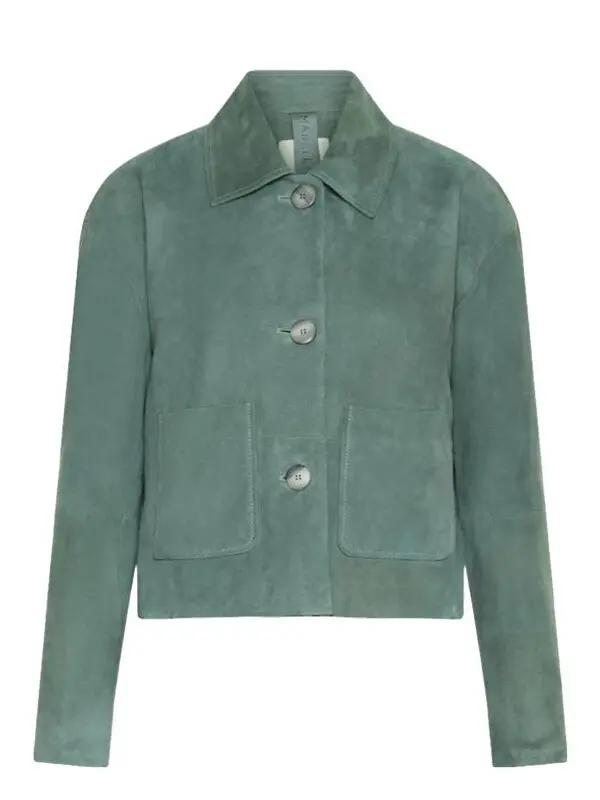 Marella Suede Boxy Jacket With Classic Collar - Green
