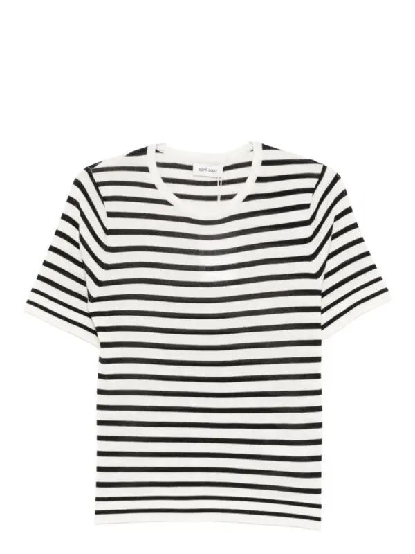 Soft Goat Striped Crewneck Short Sleeve T-shirt - White
