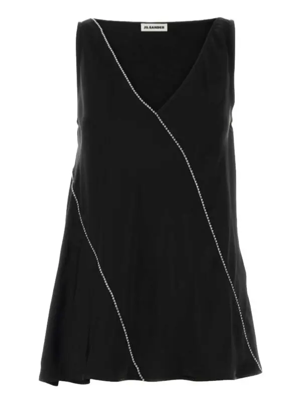 JIL SANDER Embellished V-neck Blouse - Black