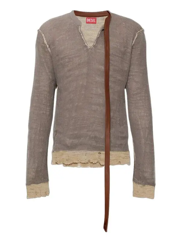 DIESEL® K-daianeris Distressed V-neck Sweater - Beige