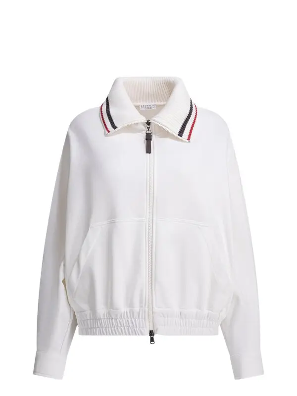 Brunello Cucinelli Striped Collar Zip-up Sweatshirt - White