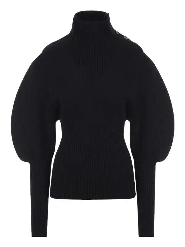 Bottega Veneta Ribbed Knit Jumper With Puff Sleeves - Black