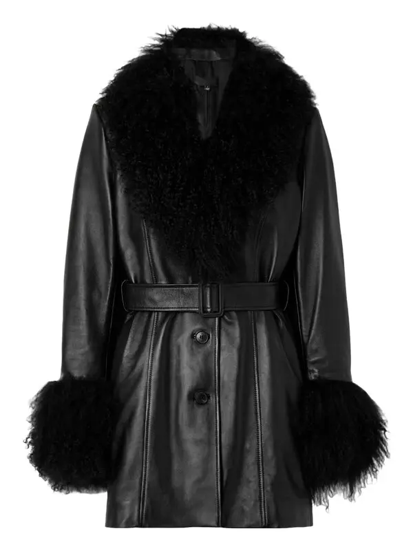 NILI LOTAN Sefa Leather Jacket With Wool Trim - Black