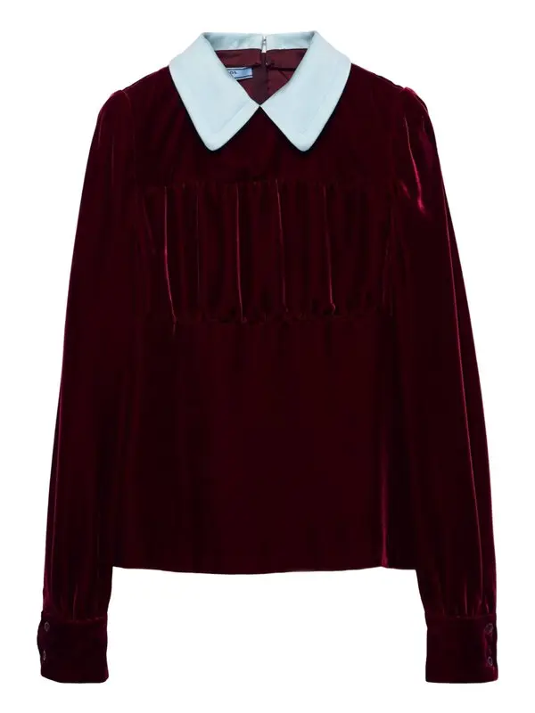Prada Velvet Top With Detachable Collar - Ruby Red