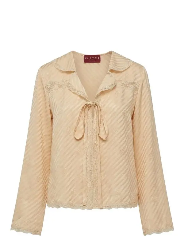 Gucci Diagonal Gg Jacquard Shirt With Lace Trim - Light Beige