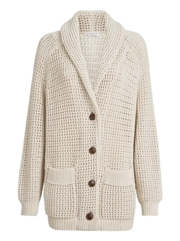Brunello Cucinelli Open-knit Shawl Collar Cardigan - Oat