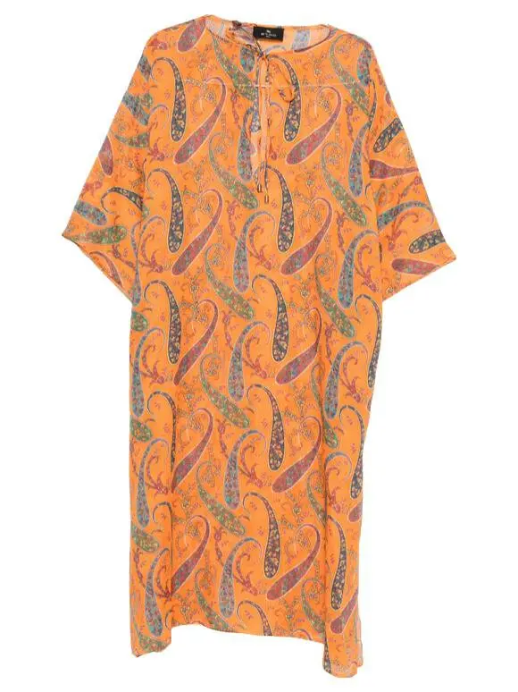 Etro Paisley-pattern Tie-neck Midi Dress - Orange