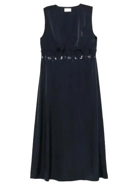 P.a.r.o.s.h Lace Trim V-neck Midi Dress - Blue