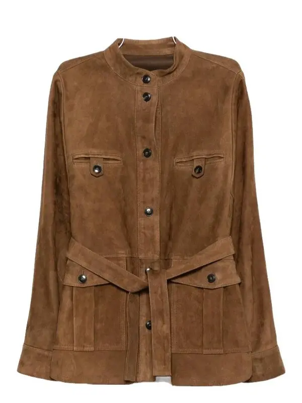 YVES SALOMON Long Sleeve Belted Jacket - Brown