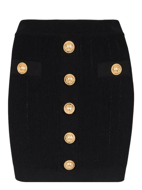 Balmain Button Embellished Knitted Skirt - Black
