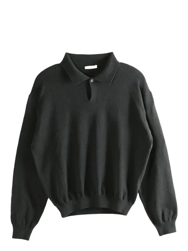THE ROW Long-sleeved Knitted Polo Jumper - Faded Black
