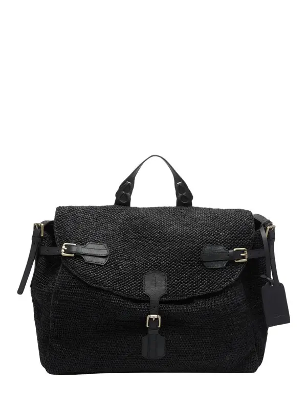 IBELIV Buckled Raffia Crossbody Bag - Black