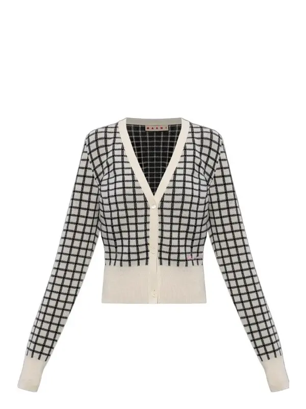 Marni Plaid Pattern Knitted Cardigan - Gray
