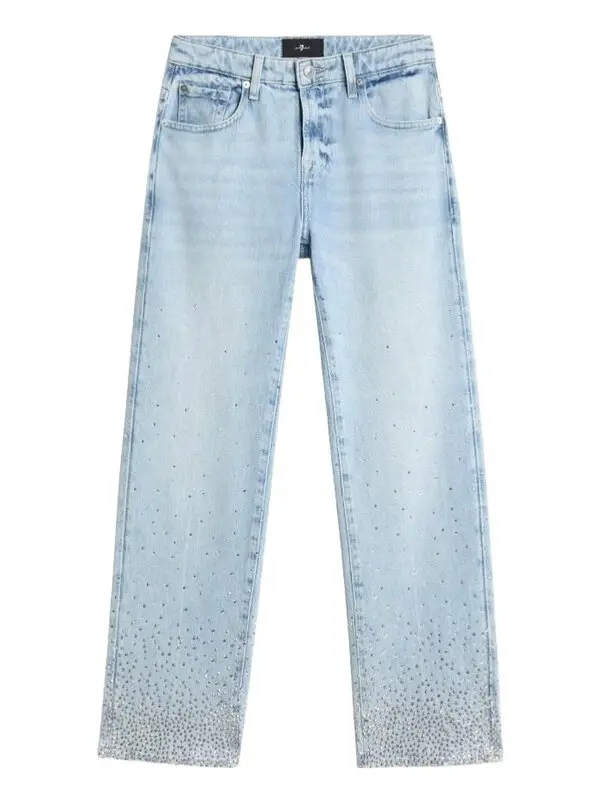 7 For All Mankind Calie Cropped Jeans With Crystal Embellishments - Blue
