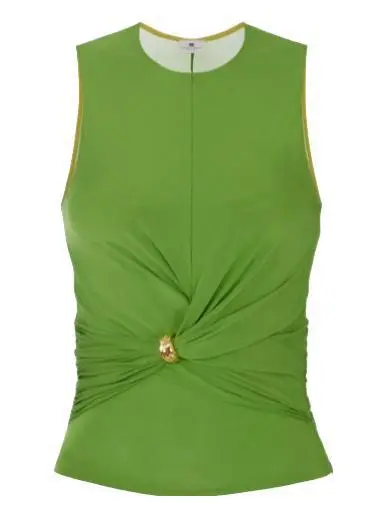 Elisabetta Franchi Sleeveless Draped Top With Jewelled Clasp - Aloe