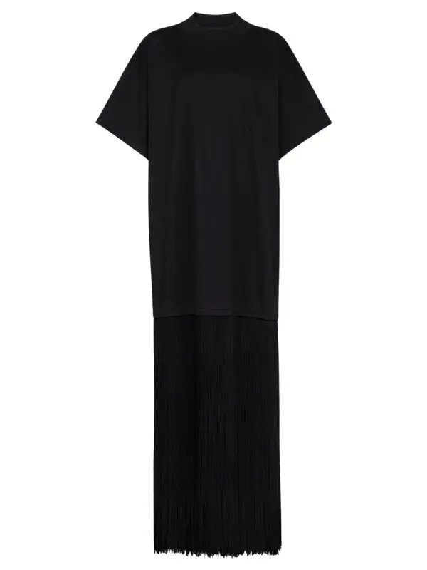 Alaïa Fringed High Neck T-shirt Dress - Black