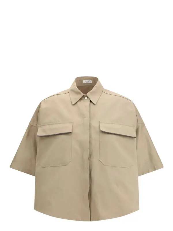 Brunello Cucinelli Short-sleeve Collared Shirt With Chest Pocket - Nude