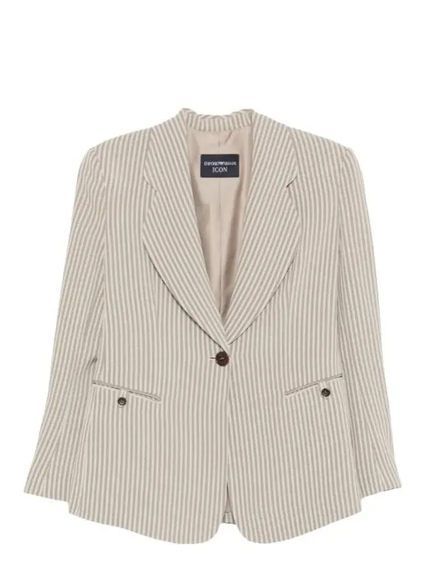 Emporio Armani Striped Button Front Blazer - Nude