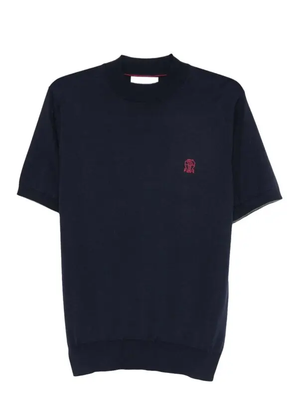 Brunello Cucinelli Short Sleeve Mock Neck Knit Jumper - Blue