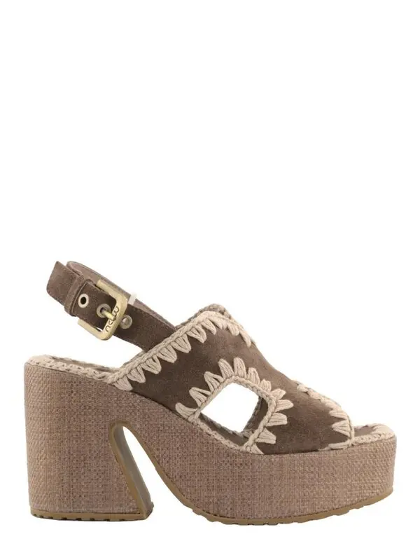 Mou Crochet-trim Leather Platform Sandals - Brown
