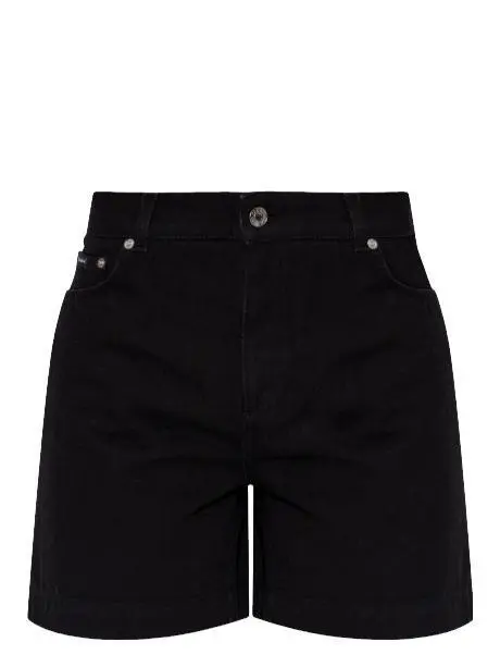 Dolce & Gabbana Logo Plaque Denim Shorts - Black