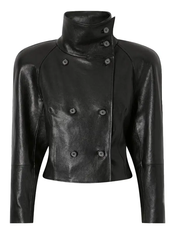 Magda Butrym High Neck Double-breasted Leather Jacket - Black