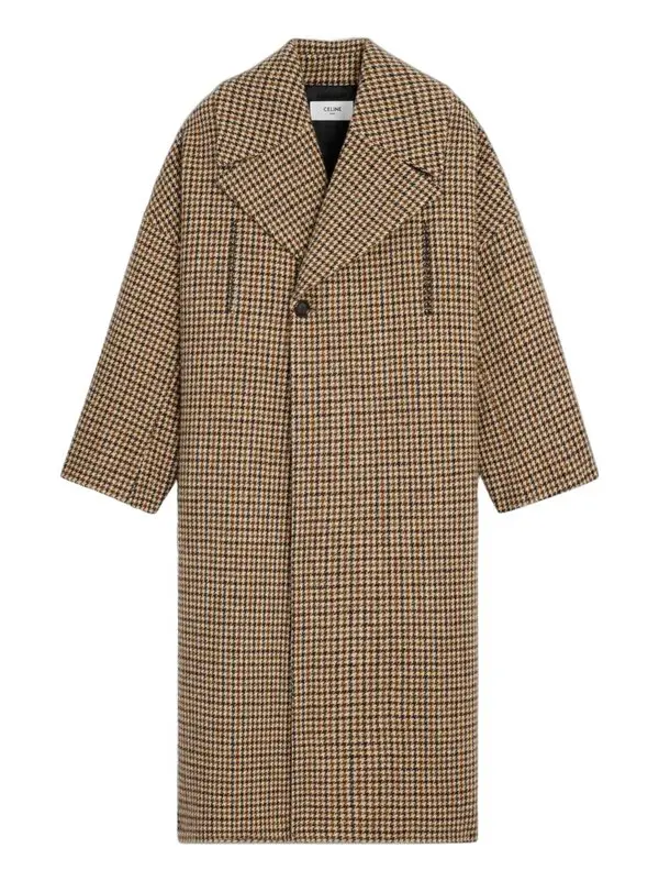 Celine Houndstooth Wool Coat - Beige/chestnut