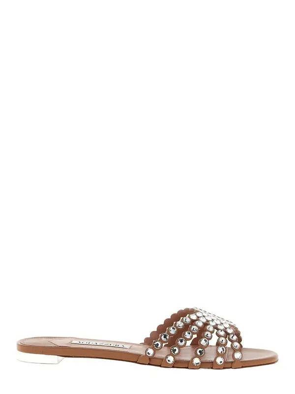 AQUAZZURA Tequila Embellished Slides - Brown
