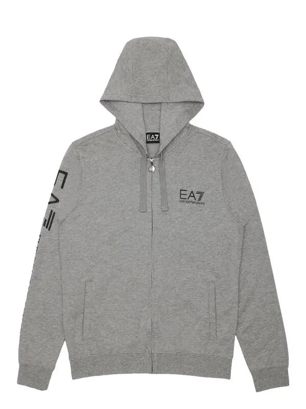 EA7 Logo Print Zip-up Hooded Jacket - Gray