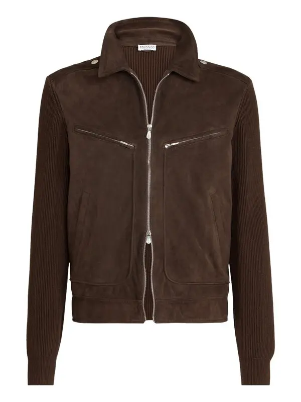 Brunello Cucinelli Cropped Zip-up Jacket With Lapel Collar - Espresso