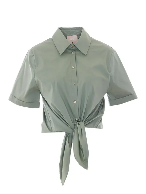 Liu Jo Cropped Tie-front Shirt - Gray