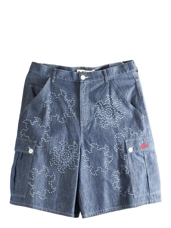 Marni Embroidered Wide Leg Denim Shorts - Blue