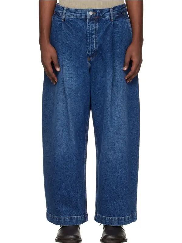 Studio Nicholson Wide-leg Pleated Jeans - Washed Indigo