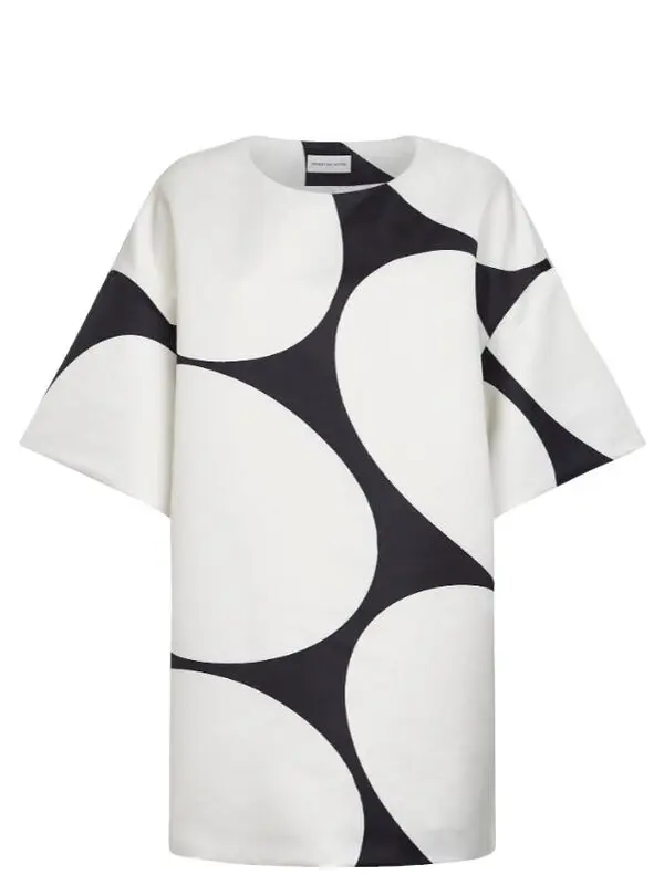 Dries Van Noten Oversized Ellipses Print Duchesse Satin Mini Dress - White