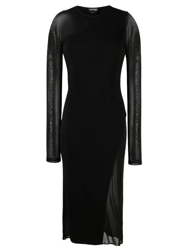 TOM FORD Asymmetrical Sheer Midi Dress - Black