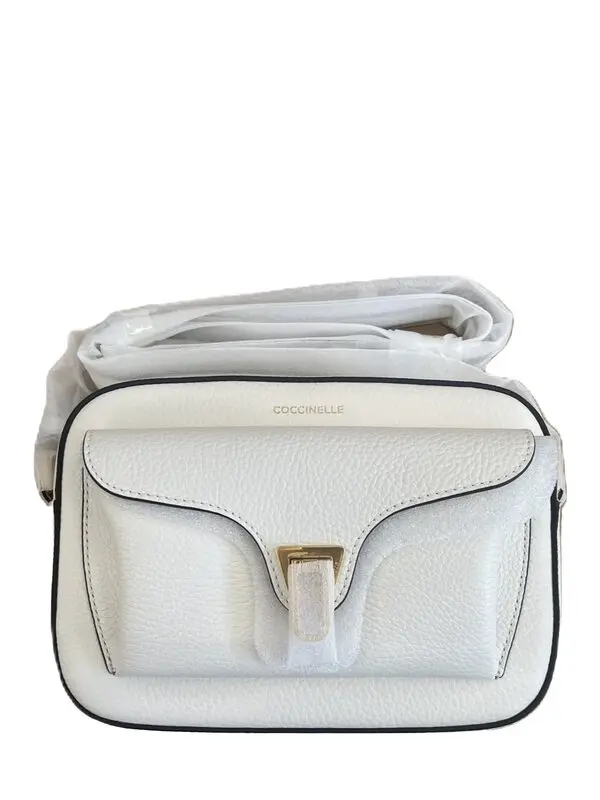 COCCINELLE Grained Leather Shoulder Bag With Signature Buckle - White