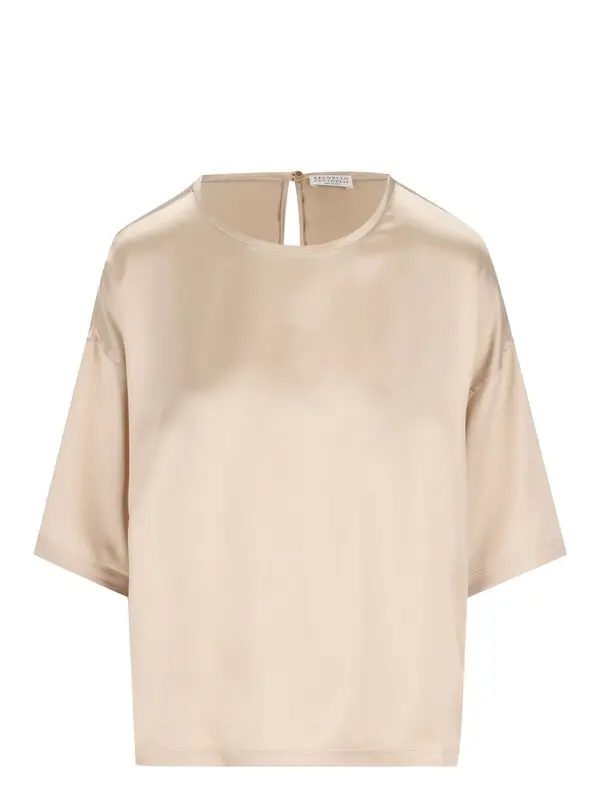 Brunello Cucinelli Keyhole Crewneck Top - Nude