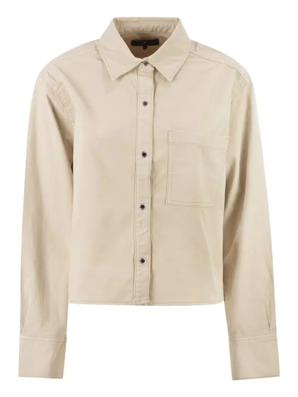 7 For All Mankind Cropped Boxy Fit Shirt - Sand-colored