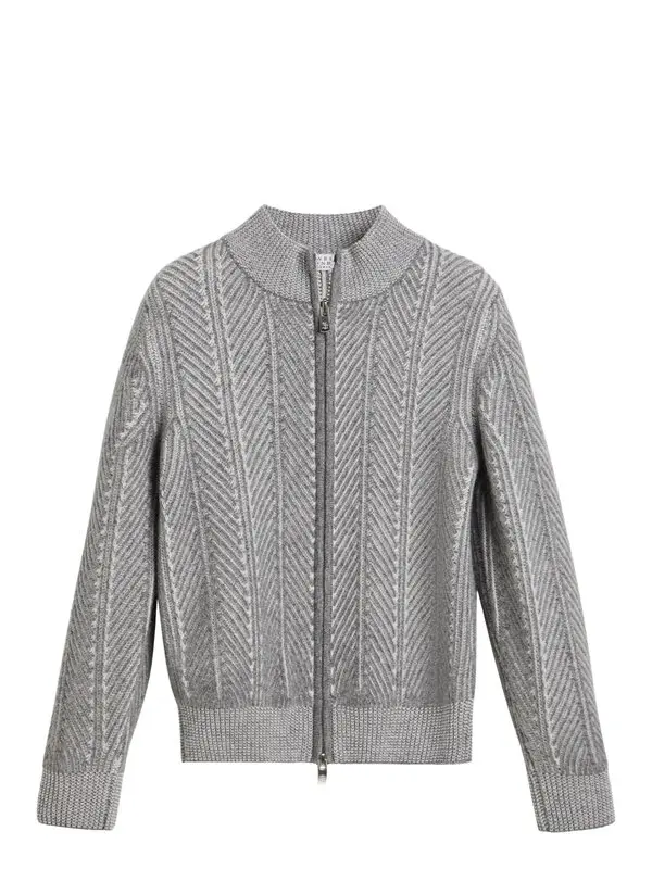 Brunello Cucinelli Ribbed Zip-up Cardigan - Grey